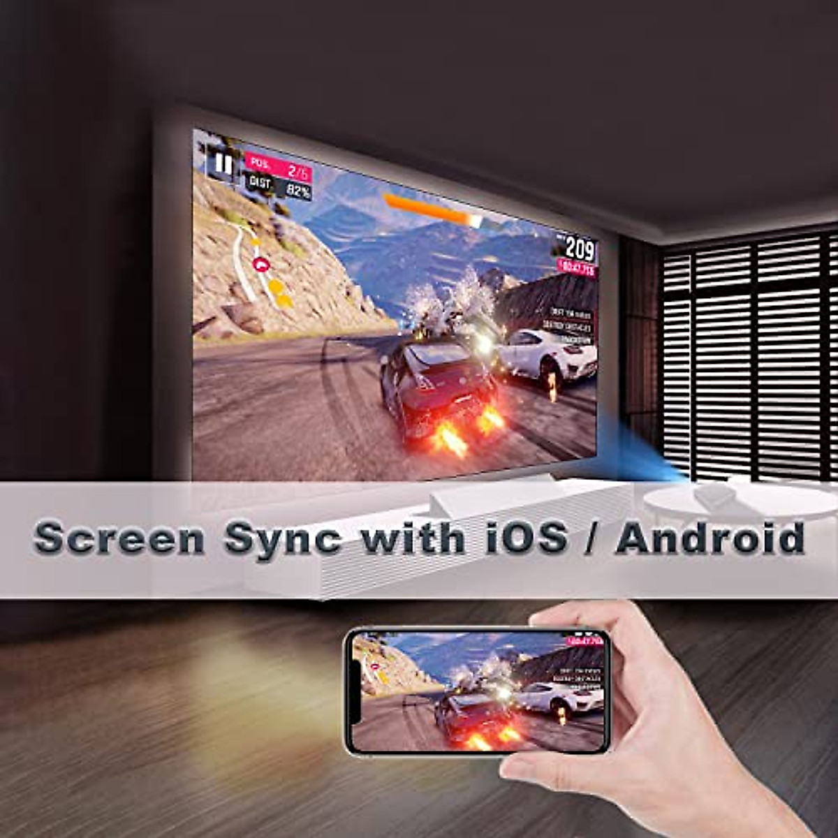 Native 1080P WiFi Projector, ERISAN 5G Wi-Fi Full HD Video Projector, Support iOS/Android Mac Sync Screen, 300" Display for Home Business, Compatible w/HDMI, VGA, USB, PC, DVD, White, S50W
