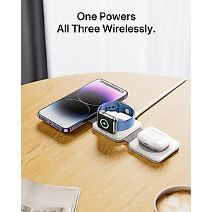Intoval Foldable Wireless Charger, Magnetic 3 in 1 Charging Station, Fast Wireless Charging for Travel, for iPhone 15/Pro/Max/14/Pro/Max/Plus, Apple Watches, AirPods 3/Pro 2(M3,White)