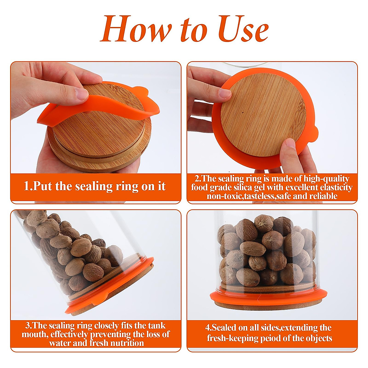 Rubber Seals for Glass Jars, 8 Pcs 4.5 Inch Rubber Gasket Ring Leak-Proof Elastic Silicone Gasket Sealing Rings Replacement Jar Seal Accessories for Mason Jars Lids, Canning Jar (Orange)