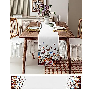 Red Orange Blue Butterfly Table Runner 120 Inches Long Farmhouse Dress Scarves, Modern Abstract Art Aesthetics Dining Tablerunner for Coffee Table/Kitchen Island/Party Décor, 13" x 120"