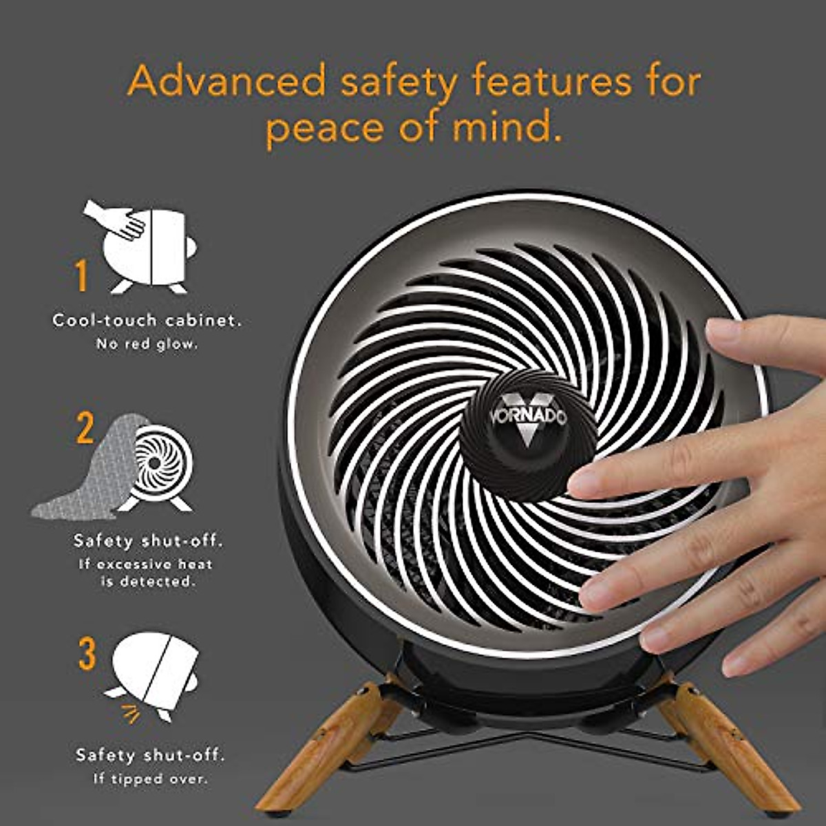 Vornado Glide Vortex Heater, Whole Room, 2 Heat Settings, Adjustable Tilt, Advanced Safety, Black