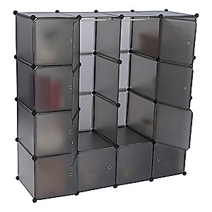 JASOYA modular wardrobe plastic cabinet, 16 cubic wardrobe drawer units, DIY modular wardrobe with doors, can store shoes, books, toys, yarn, gray