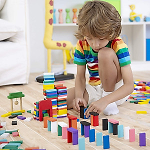 Lewo 1000 PCS Dominoes Set for Kids Wooden Building Blocks Bulk Dominoes Racing Tile Games with Extra 11 Add-on Blocks and Storage Bag