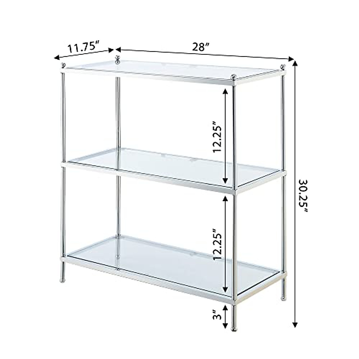 Convenience Concepts Royal Crest 3 Tier Bookcase, Chrome / Glass