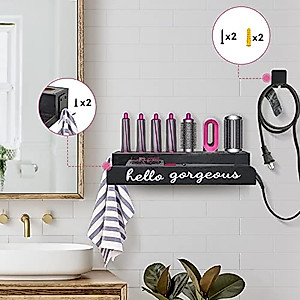 Wood & Metal Storage Holder for Dyson Airwrap, Curling Iron Holder for Dyson Airwrap, Dyson Airwrap Holder Wall Mount, Dyson Hair Dryer Holder Hair Tool Organizer for Dyson Airwrap Styler Accessories