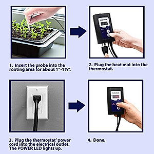 ELECTECK Heat Mat Thermostat, Digital Controller for Seed Germination, Reptiles and Brewing, 41°F to 108 °F/ 5℃ to 42℃, 8.3A, 1000W, Black