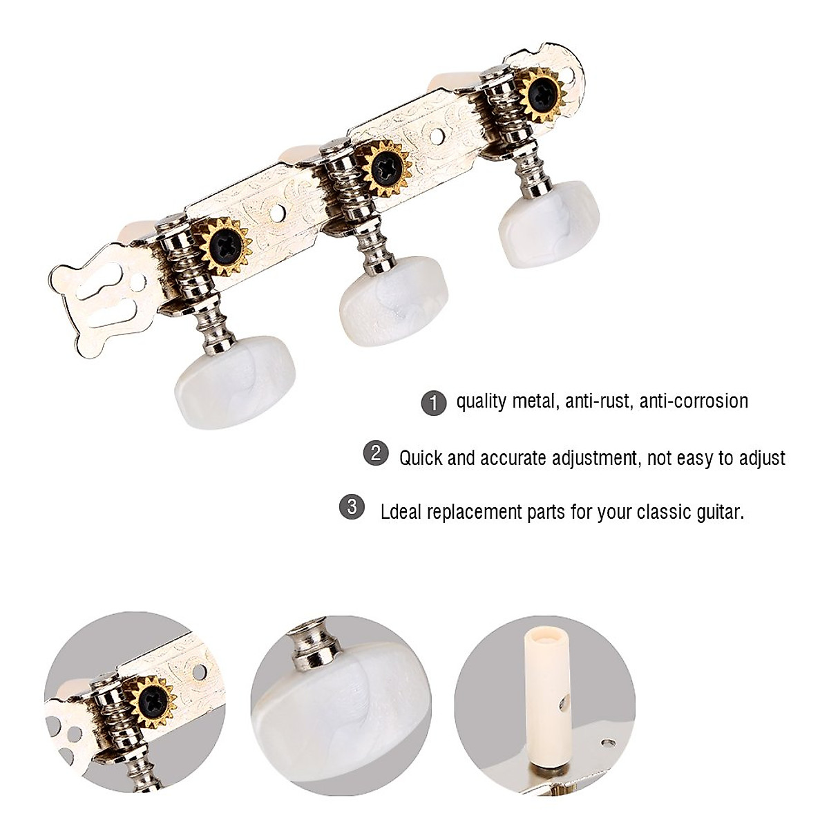 VGEBY 6Pcs Guitar Pegs, 3R 3L Machine Heads String Tuning Key Pegs Metal Tuners for Classic Guitar Classical Guitar Tuners Classical Guitar Tuning Machines Classical Guitar Tuning