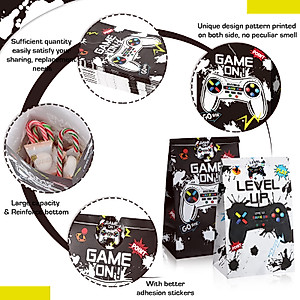 30 Pcs Video Game Party Paper Bags Gaming Party Favors Gift Bags Gamer Theme Party Goodie Bags Boys Birthday Party Decorations Treat Candy Bags with 30 Stickers (White, Black)