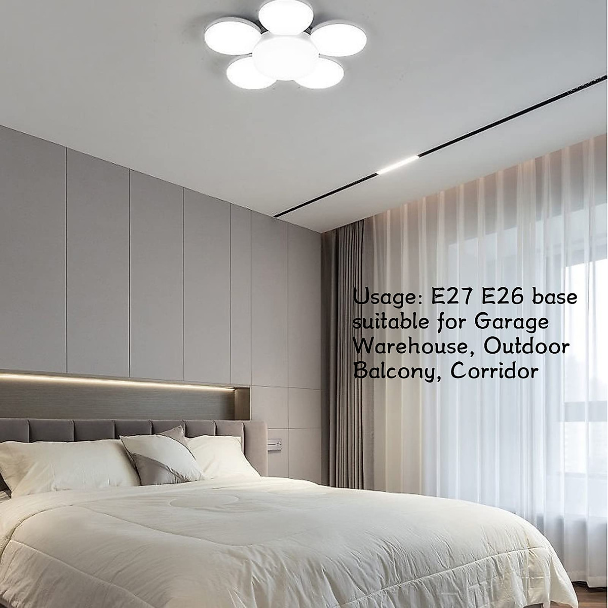 yaogohua LED Garage Ceiling Light, 50W 6500K White Lighting E27 E26 Base 8000LM, Adjustable Deformable Light for Warehouse Balcony Corridor 85‑265V