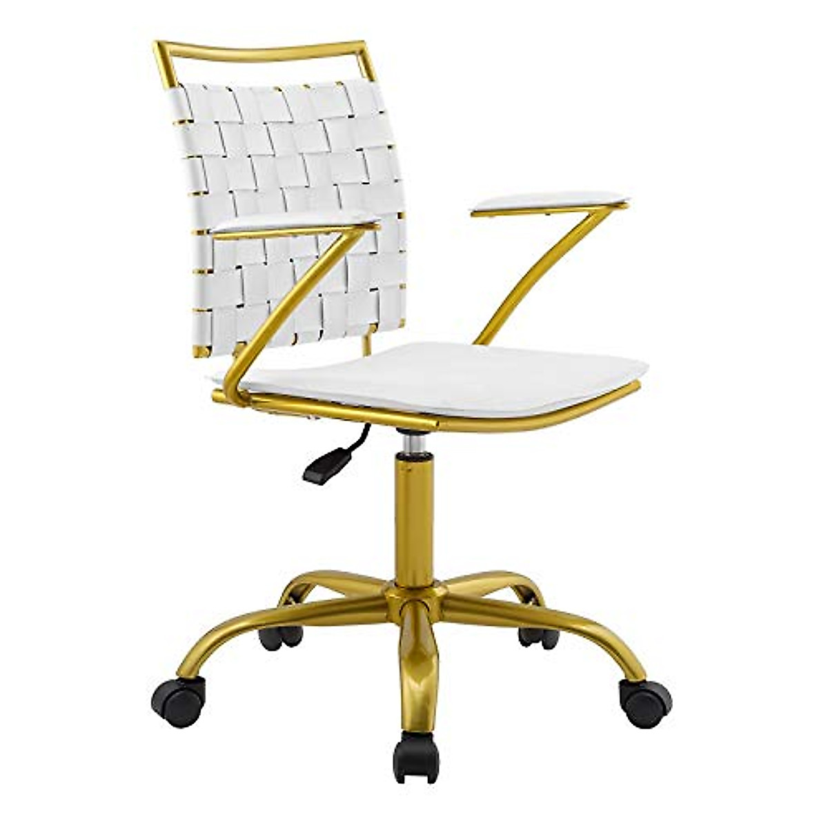 Modway Fuse Webbed Back Faux Leather and Gold Metal Adjustable Office Chair, White
