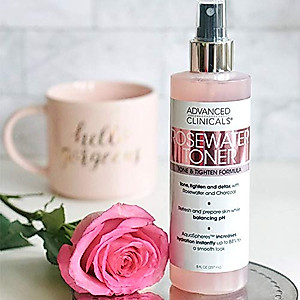 Advanced Clinicals Collagen + Rosewater Facial Mist Toner W/Charcoal & Aloe Vera. Alcohol-Free PH Balancing Formula Detoxifies & Hydrates Skin Improving Overall Skin Tone, Calming Face Mist, 8 Fl Oz