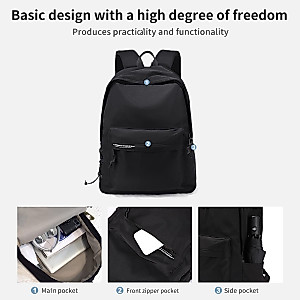 coowoz Black Bookbag School Backpack Waterproof College High School Bags For Boys Girls Lightweight Travel Rucksack Casual Daypack Laptop Backpacks For Men Women(Black)
