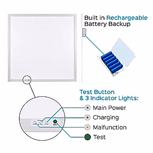 LED ENERGY PLUS 2X2 LED Flat Panel Light with Emergency Battery Backup, 40W 3000K/4000K/5000K, 0-10V Dimmable, 6500 Lumens, LED Drop Ceiling Lights, 100-277V, DLC UL Listed (1 Pack)