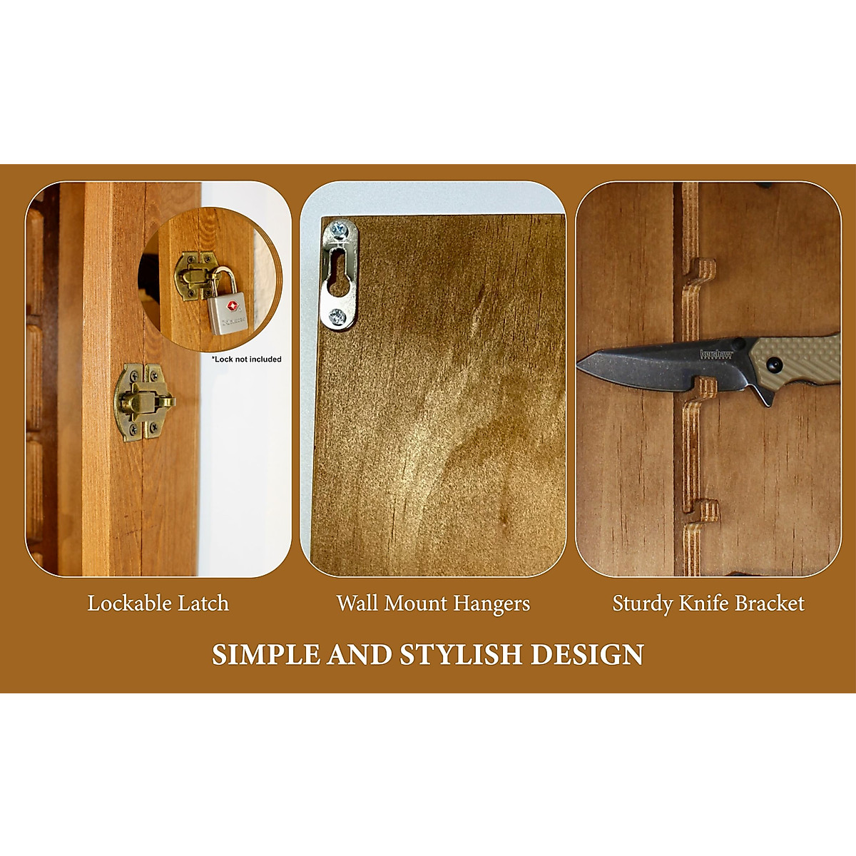 Wooden Knife Display Case with Lockable Clear Acrylic Cover - Wall Knife Display - Pocket Knife Display Case – Knife Cases for Collections - Knife Shadow Box