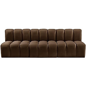 Meridian Furniture 103Brown-S3F Arc Collection Modern | Contemporary Modular Sofa with Soft Brown Velvet, Deep Channel Tufting, Modular Design, 89.5" W x 31" D x 30" H, Brown