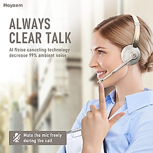 Bluetooth Headset, Wireless Headphones with Microphone Noise Canceling & USB Dongle, V5.0 Trucker Bluetooth Headset with Mic Mute & Charge Dock for PC/Laptop/Phone/Meeting/CallCenter/Office Gold