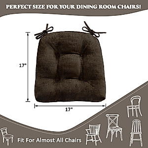 HARBOREST Chair Cushions for Dining Chairs Set of 4 - Chenille Tufted Kitchen Chair Cushions with Ties and Non-Slip Bottom, Memory Foam Chair Pads for Dining Chairs, 17" x 17", Chocolate