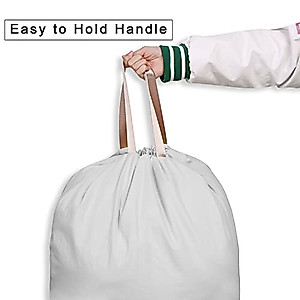 SANFERGE Cotton Canvas Laundry Bag with Handles & Drawstring Straps, Heavy Duty Extra Large Laundry Bags for Laundromat and Household, Washable Travel Dirty Clothes Bag Hamper Liner, 25.5 x 34 Inch, Light Grey