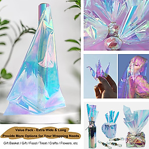 34in x 50ft Iridescent Cellophane Wrap Roll, Extra Wide Iridescent Film Cellophane Wrap Rainbow Colored Cellophane Wrap Iridescent Cellophane Roll for Gift Baskets, Crafts, Candy, Gifts, Flowers