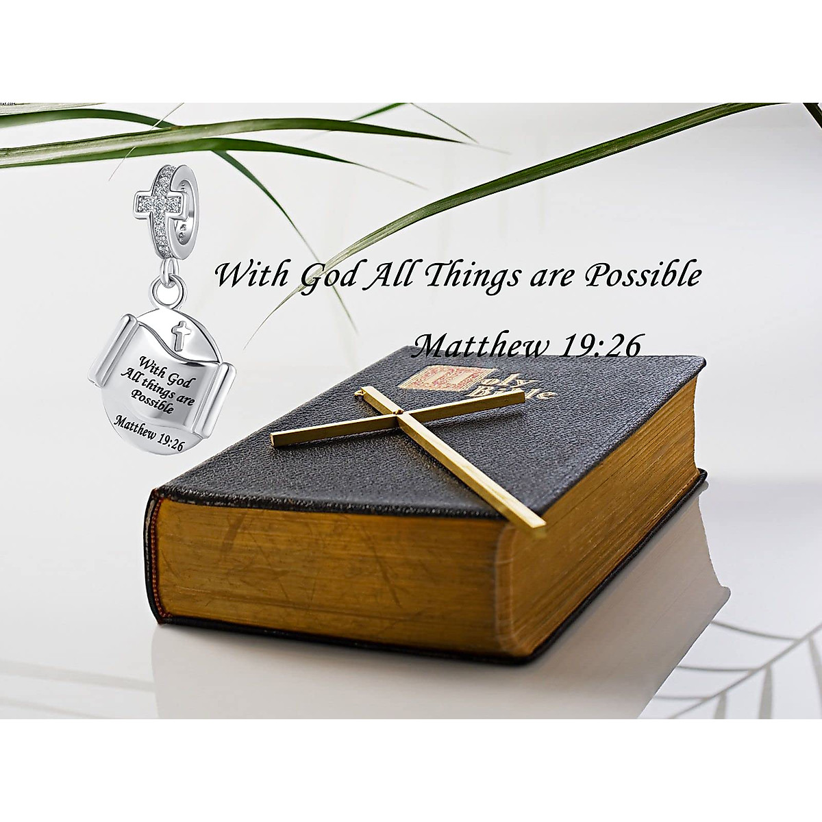 NanMuc Bible Cross Religious with God All Things are Possible Women's Bead Charms for Pandora Charm Bracelets, Copper