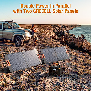 GRECELL 1000W Portable Power Station With 2x 100W Solar Panels, 999Wh Backup Lithium Battery, Pure Sine Wave AC Outlet, 60W PD Quick Charge Solar Generator Set for Outdoor Emergency Camping Travel