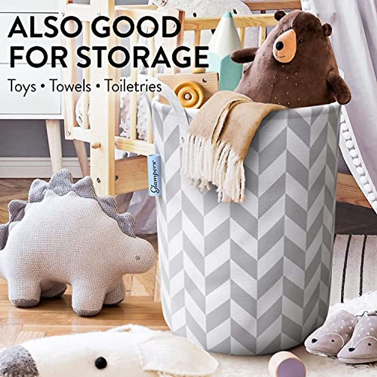 GLAMPERS Laundry Hamper 43/46/54L | Large Laundry Baskets with Sturdy Handles | Collapsible Kids Hamper for Dirty Clothes, Toys | Large, Gray Wave2