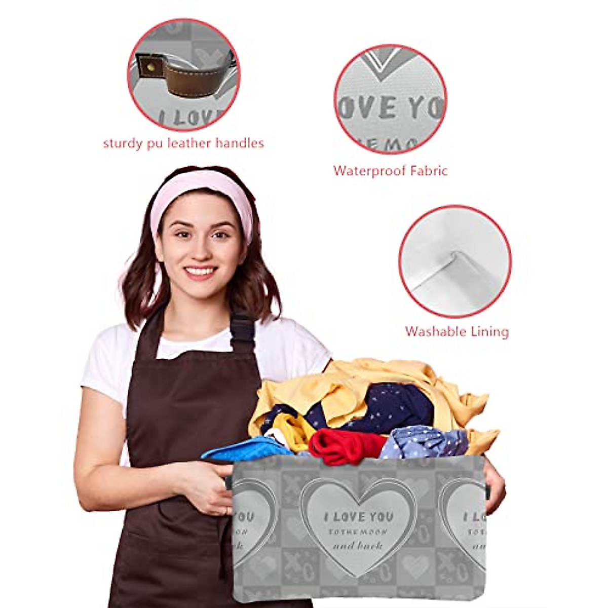 Large Capacity Storage Bins Valentine's Day I Love You to the Moon and Back Storage Cubes, Collapsible Storage Baskets for Organizing for Bedroom Living Room Shelves Home 15x11x9.5 In