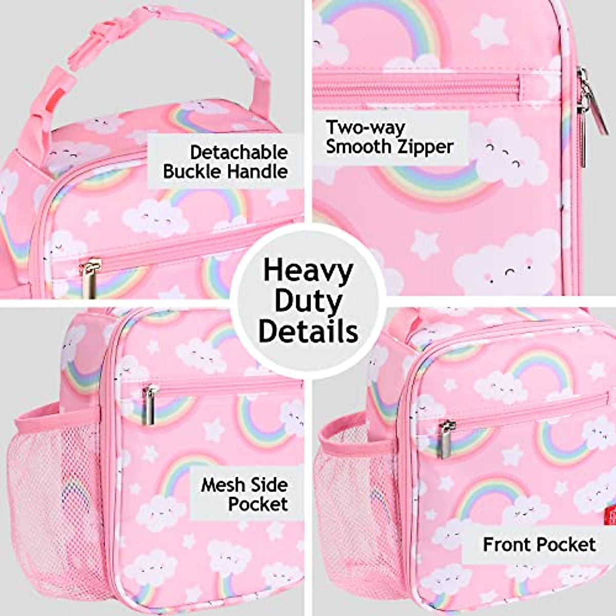 yookee home Lunch Box for Kids Lunch Boxes Insulated Lunch Containers Lunchboxes Kids Lunch Bag for Girls Lunch Box for School Thermal Meal Small Lunch Tote Toddler Lunch Box for Girls Pink Rainbow