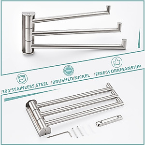 APLusee Brushed Nickel Swivel Towel Rack, 304 Stainless Steel Foldable Towel Bar with Three Swing Arm, Wall Mounted