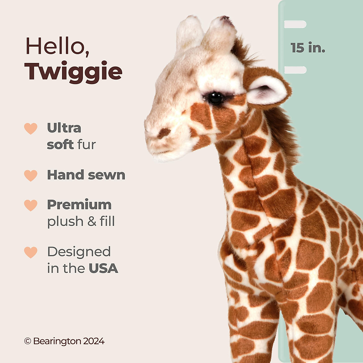 Bearington Twiggie Plush Giraffe Stuffed Animal, 15 Inch