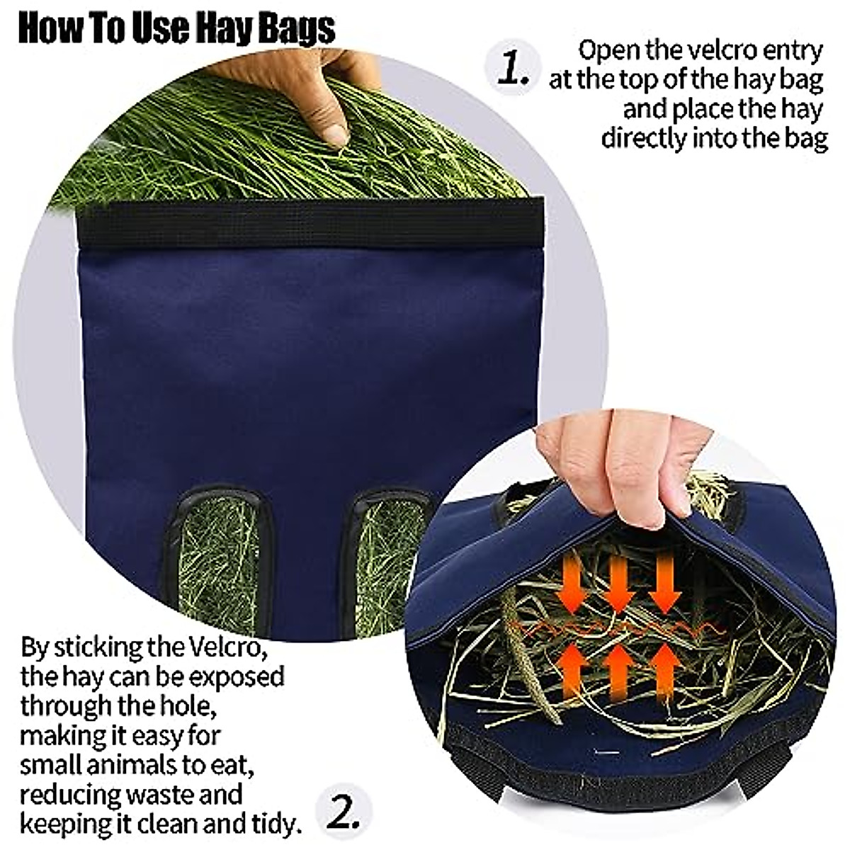 PACKSTAR Rabbit Hay Feeder Bag,Rabbit Hay Feeder,Bunny Hay Bag,2 Holes Large Capacity 600D Rpet Hay Hanging Feeder Storage for Rabbit,Guinea Pig, Chinchilla