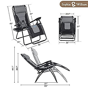 Sophia & Willliam Padded Zero Gravity Chair Recliner Lounge Chair with Free Cup Holder (Grey)