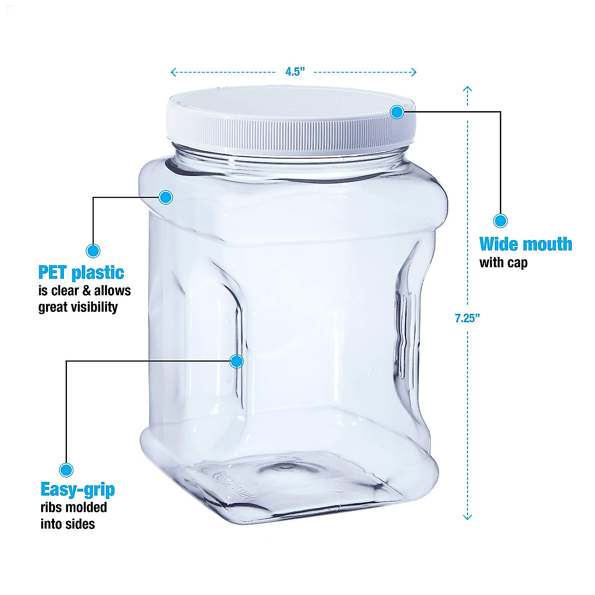 Hudson Exchange 1/2 Gallon Plastic Grip Jar with Cap (6 Pack), Food Grade BPA Free PET, Clear