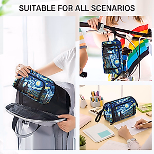 Big Capacity Pencil Case, Van Gogh Starry Sky Pen Bag Pouch Holder Stationery Bag School College Office Organizer for Teen Adults Student