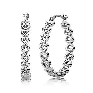 LeCalla Sterling Silver Heart Hoop Earrings Jewelry Rhodium Plated Love Heart Linked Hoop Earring for Women