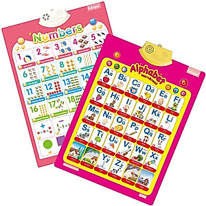 6Pcs Electronic Interactive Alphabet Wall Chart for Kids, ABC Learning for Toddlers,Learning Toys for Toddlers, Talking ABC,123s,Animal,Fruits,Vehicles & Vegetables Poster,Preschool Gifts for Kids