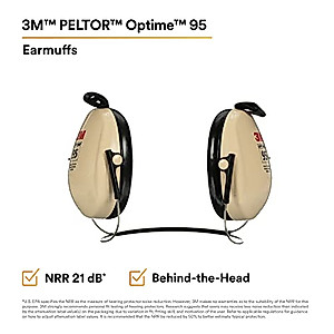 3M PELTOR Optime 95 Earmuffs H6B/V, Behind-the-Head, Beige White