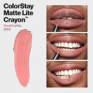 REVLON ColorStay Matte Lite Crayon Lipstick with Built-in Sharpener, Smudge-proof, Water-Resistant Non-Drying Lipcolor, 001 Tread Lightly, 0.049 oz