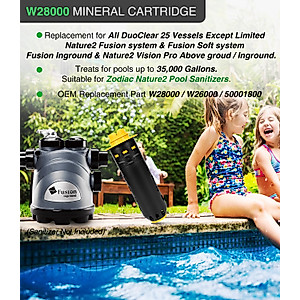 Replacement for Nature2 Duoclear 25 Mineral Cartridge W28000 for All Zodiac DuoClear Fusion Soft Vision Pro Above Ground Ingroud Pool Sanitizers, for up to 35,000 Gallons Pool, W26000, 50001800