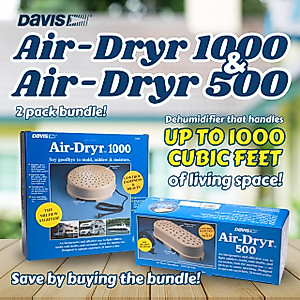 Davis Air-Dryr 500 & 1000 2 Pack Bundle - Quiet Room Dehumidifier for Moisture Problems and Wet Air Solution - Boat Dehumidifier - Portable Dehumidifier for RV, Camper, Bathroom, Bedroom and More