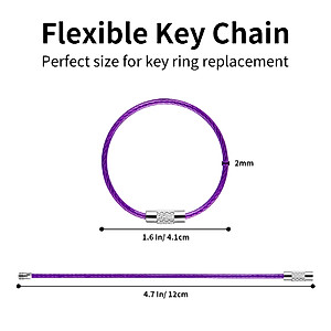Cuttte 14PCS Key Ring Keychain - 4.7 Inches Stainless Steel Wire Key Rings for Key Chain Rings, 2mm Coated Keychain Cable Threaded Heavy Duty Luggage Tag Loops Dog Tag Ring for Collar