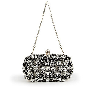 KUANG! Women Beaded Clutch Evening Bag Fashion Rhinestone Diamond Wedding Handbag Bridal Purse for Party