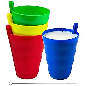 Green Direct Cup With Straw 10 oz. Plastic Cup with Built in Straw for Kids Assorted Colors Pack of 4