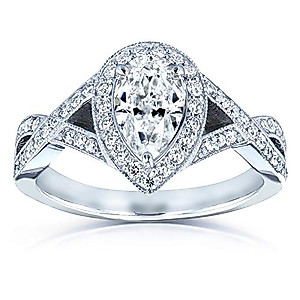 Kobelli Pear Moissanite Halo Crossover Engagement Ring 1 1/3 CTW 14k White Gold (DEF/VS, GH/I), 11