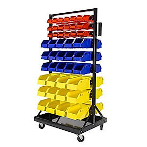 Steel Dragon Tools® TLPB05 90 Parts Bin Shelving Storage Organizer with Locking Wheels for Shop Garage and Home