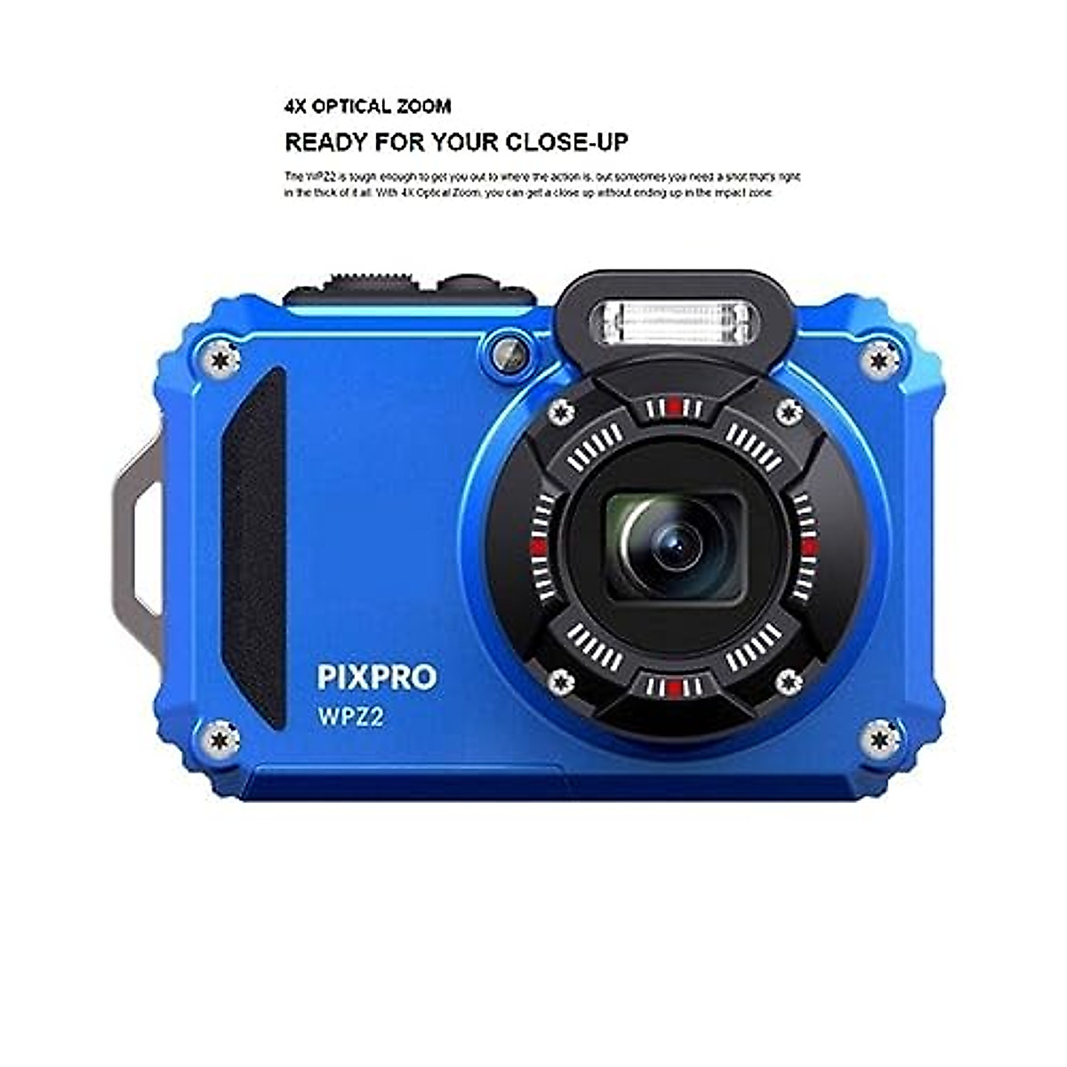 Kodak PIXPRO WPZ2 Rugged Waterproof 16MP Digital Camera with 4X Zoom (Blue) Bundle with Case and 32GB MicroSD Card Bundle (3 Items)