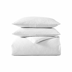 Vera Wang - Queen Comforter Set, Luxury Cotton Bedding with Matching Shams, Medium Weight & Ideal for All Seasons (Waffle Pique Queen, White)