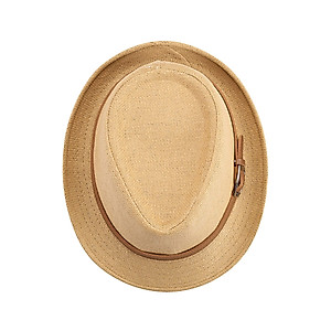 FALETO Summer Straw Fedora Hat for Men Women Mens Beach Hats Cuban Hat Sun Hat Unisex Short Brim Fedora Panama Trilby Hat with Leather Belt