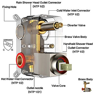 Rain Shower System 12 inch Shower Faucet Set with Tub Spout,Bathroom Wall Mounted Waterfall Shower Head Faucet Sets Complete with Handheld Spray,Rough-in Valve Body and Trim kit,Matte Black