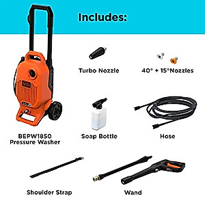 BLACK+DECKER Electric Pressure Washer, Cold Water, 1850 PSI, 1.2 GPM (BEPW1850)